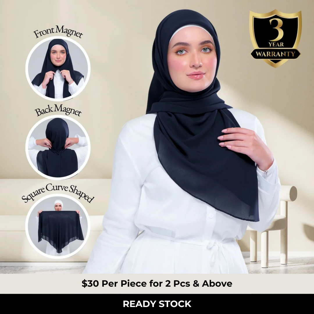 Instant Square Tag n' Go | Cotton Voile in Navy Blue – Hyraa SG